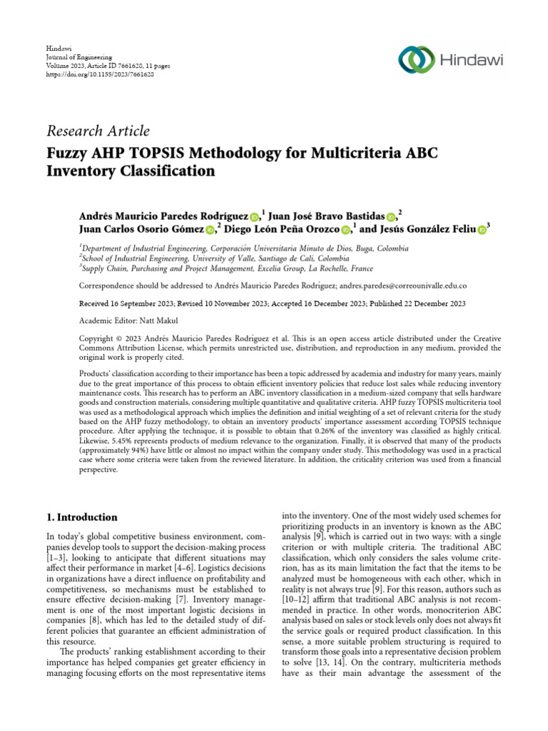 Fuzzy Ahp Topsis Methodology For Multicriteria Abc Inventory Classification Pdf Inventory