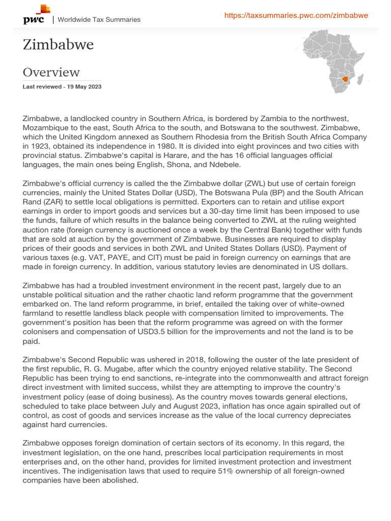 Zimbabwe - Overview | PDF | Capital Gains Tax | Economies