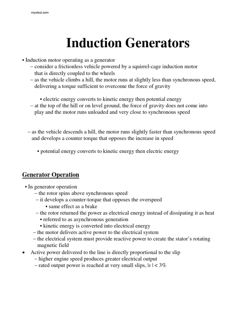 Induction Generators Explained | PDF | Electric Motor | Electric Generator