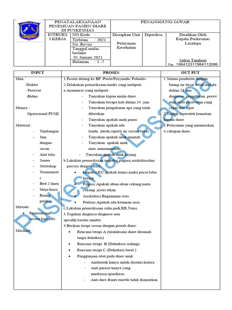 Sop Penyakit Diare (Penatalaksanaan Diare & TBC) | PDF