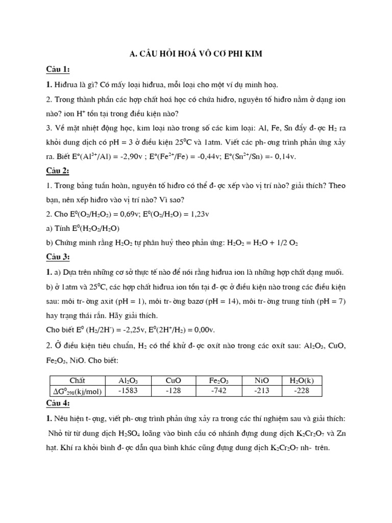 46 câu hỏi Hóa nguyên tố - Phi kim | PDF