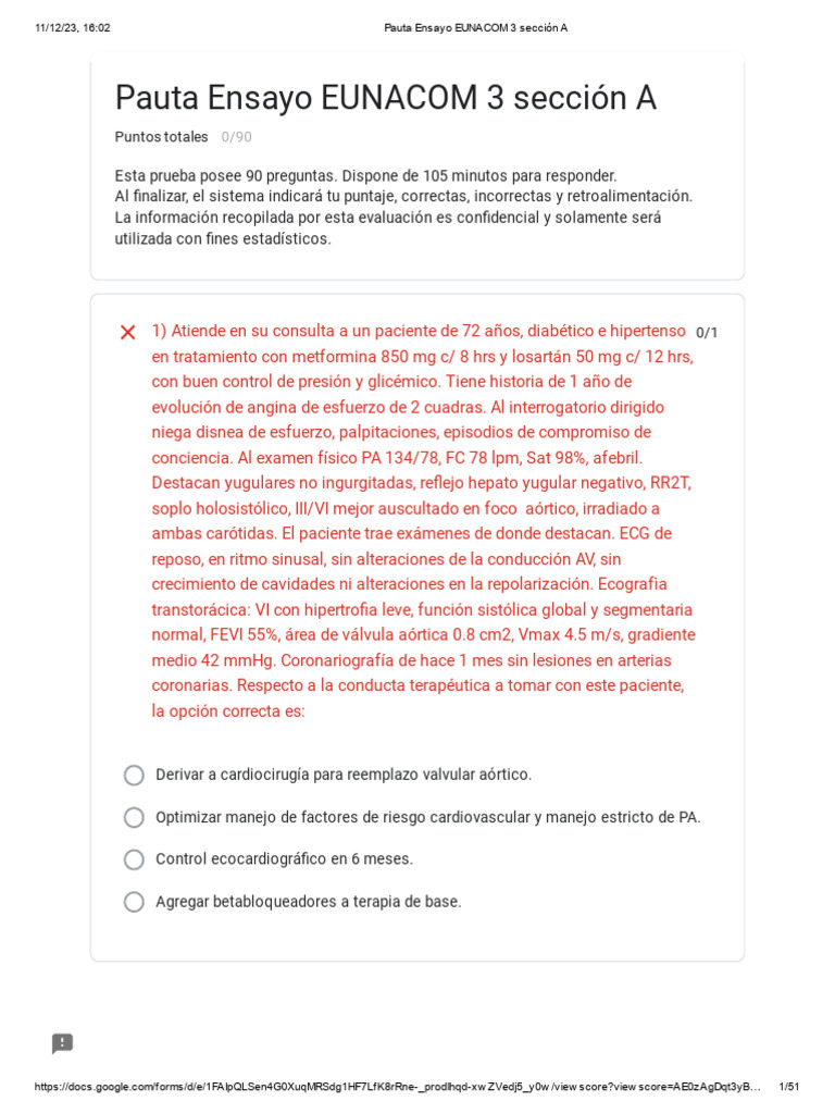 Pauta Ensayo EUNACOM 3 Sección A | PDF | Ansiedad | Diabetes Pauta Ensayo EUNACOM 3 Sección A | PDF | Ansiedad | Diabetes