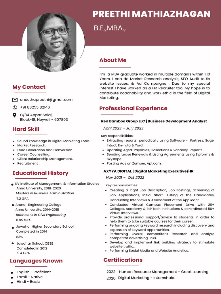 Preethi Profile Resume | PDF | Recruitment | Search Engine Optimization