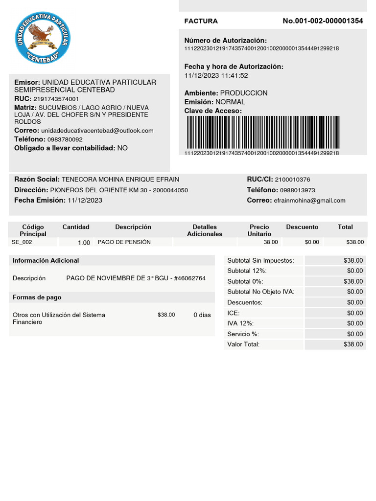 Fac 001-002-000001354 | PDF | Economias | Industrias de servicio