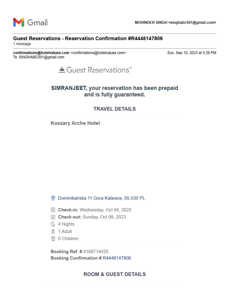 Gmail - Guest Reservations - Reservation Confirmation #R4448147806 | PDF | Fee | Payments