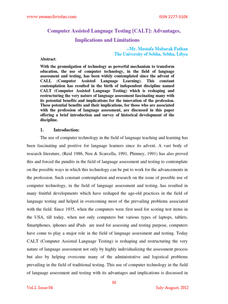 Computer Assisted Language Testing CALT Advantages Implications and ...