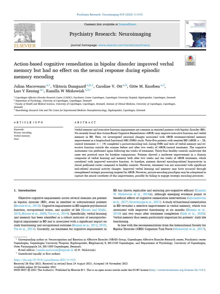 2022 - Action-Based Cognitive Remediation in Bipolar Disorder | PDF ...