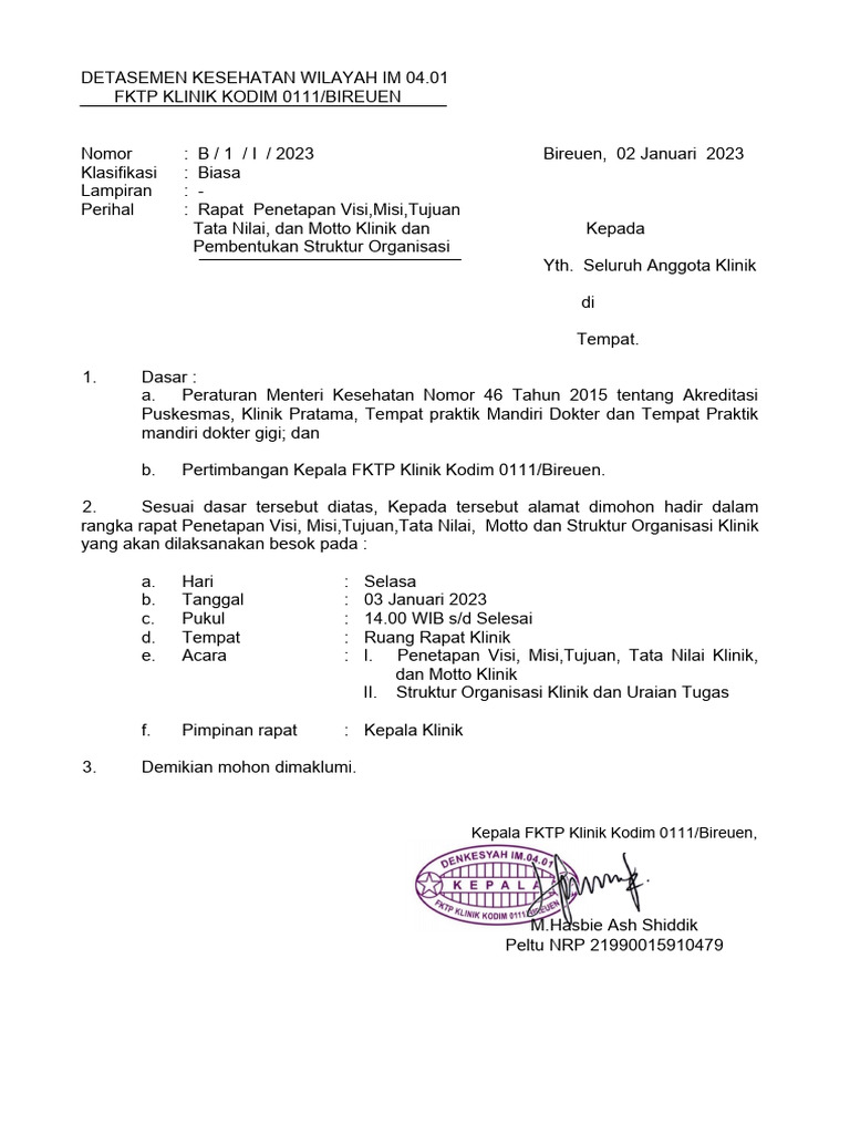 Undangan Rapat Visi, Misi | PDF