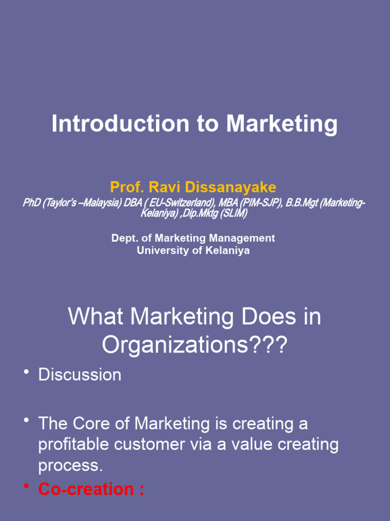 Introduction To Marketing | PDF | Marketing | Sales