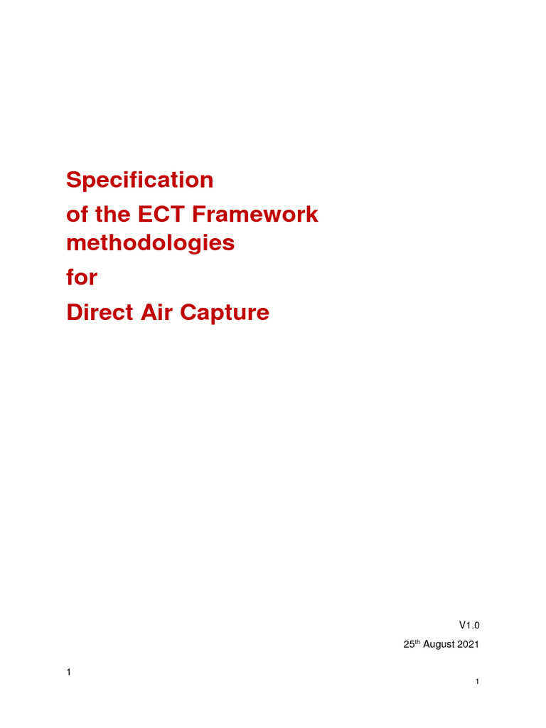 Specification of The ECT Framework Methodologies For Direct Air Capture ...