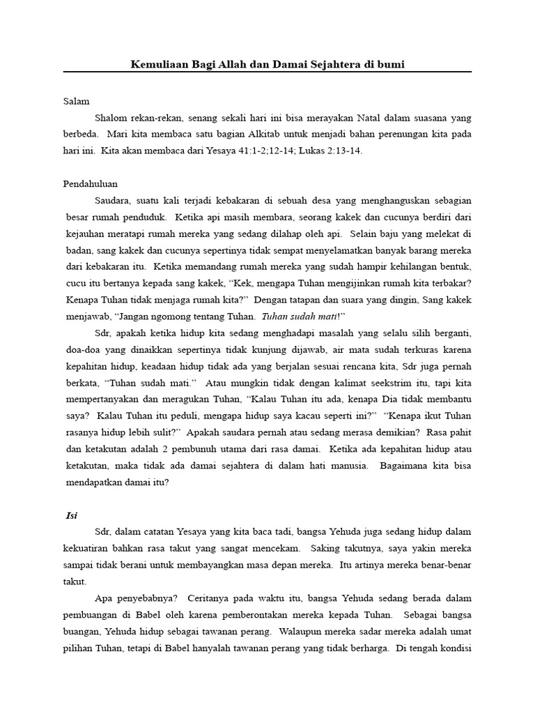 Kemuliaan Bagi Allah Dan Damai Sejahtera Di Bumi | PDF