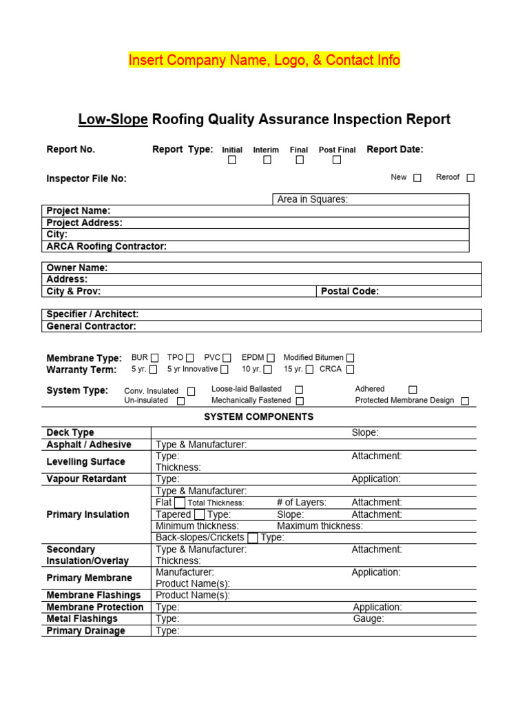Low Slope Inspection Report Template Nov 2018 | PDF | Building ...