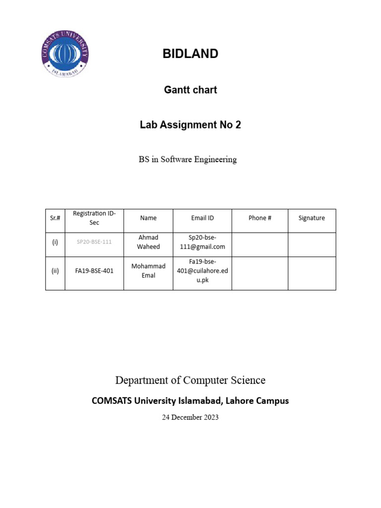 Gantt Chart Lab Assignment - Software Engineering | PDF