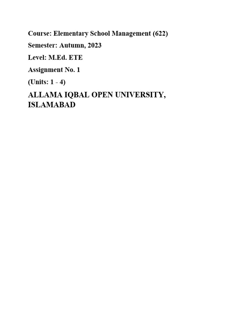 Elementary School Management (622) Assignment#1 | PDF