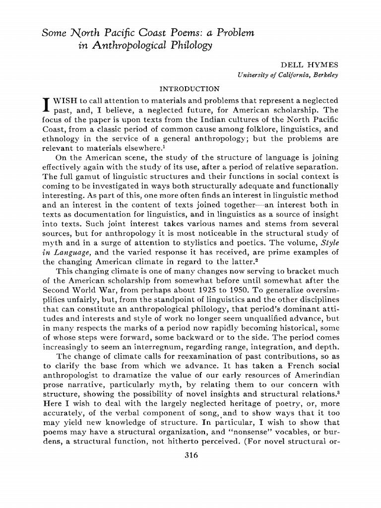 Hymes, D. (1965) - Some North Pacific Coast Poems | PDF | Translations ...
