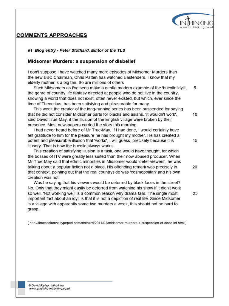 Midsomer COMMENTS - Two Samples of Blog Entry | PDF