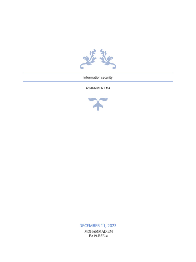 Information Security Assignment #4 FA19-BSE-401 | PDF | Computer Network | Data Transmission