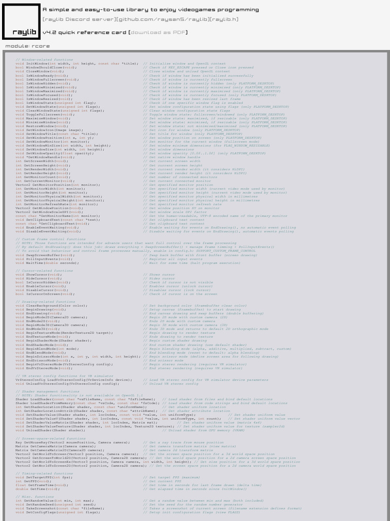 raylib_cheatsheet_v4.2 | PDF | Shader | Texture Mapping
