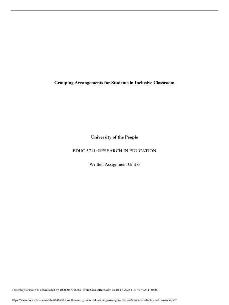 Written Assignment 6 Grouping Arrangements For Students in Inclusive ...