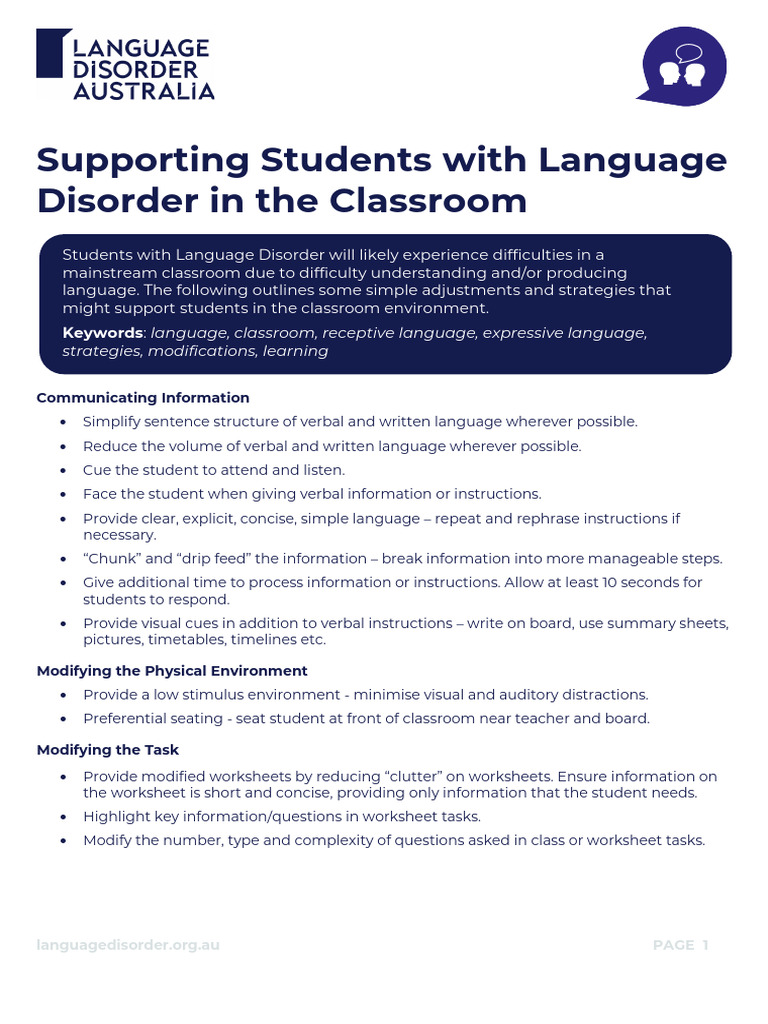Supporting Students With Language Disorder in The Classroom | PDF