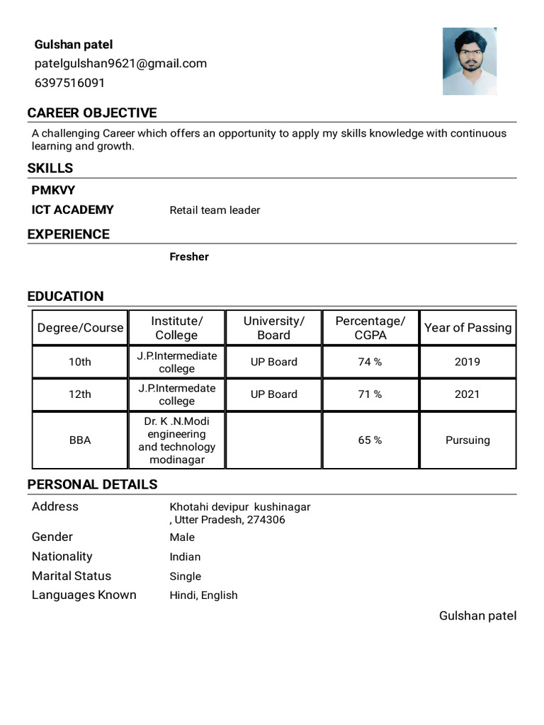 Resume Gulshan Format1 | PDF