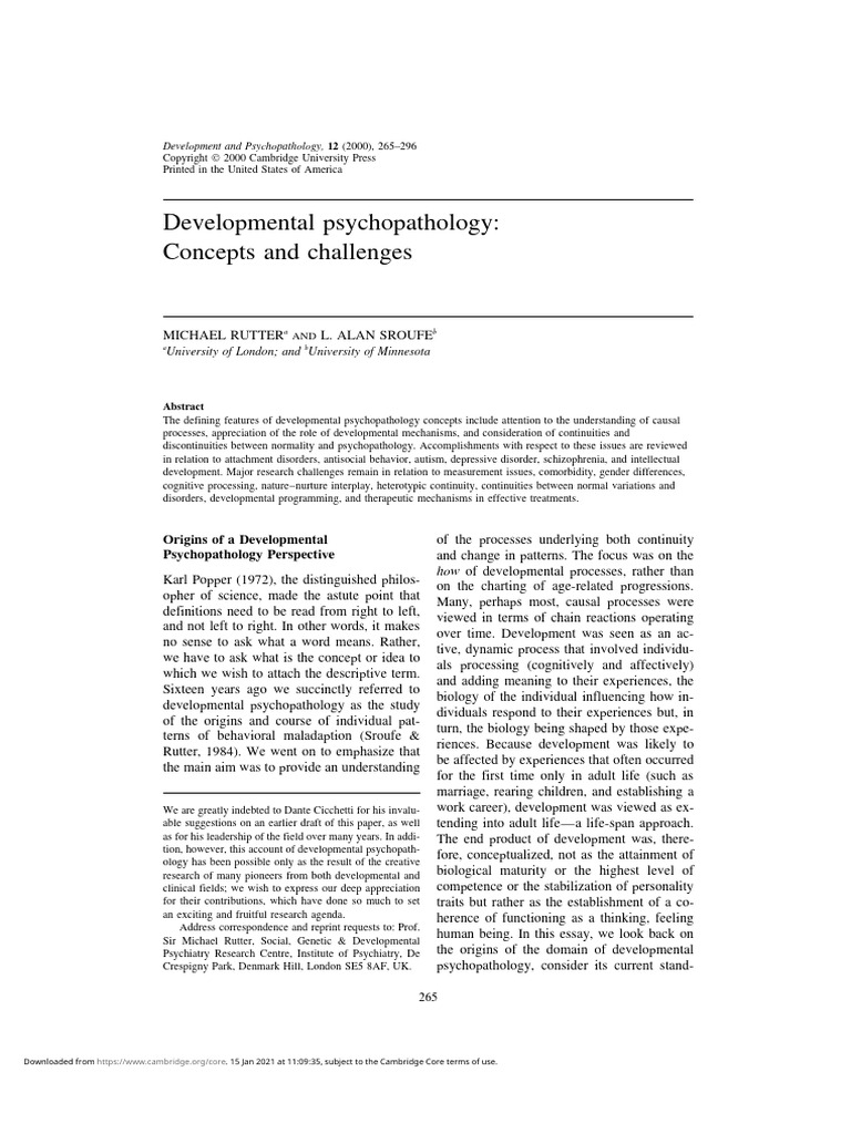 1-Developmental Psychopathology Concepts and Challenges | PDF