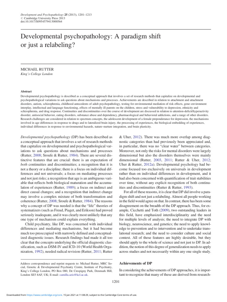 Developmental Psychopathology A Paradigm Shift or Just A Relabeling | PDF | Mental Disorder ...