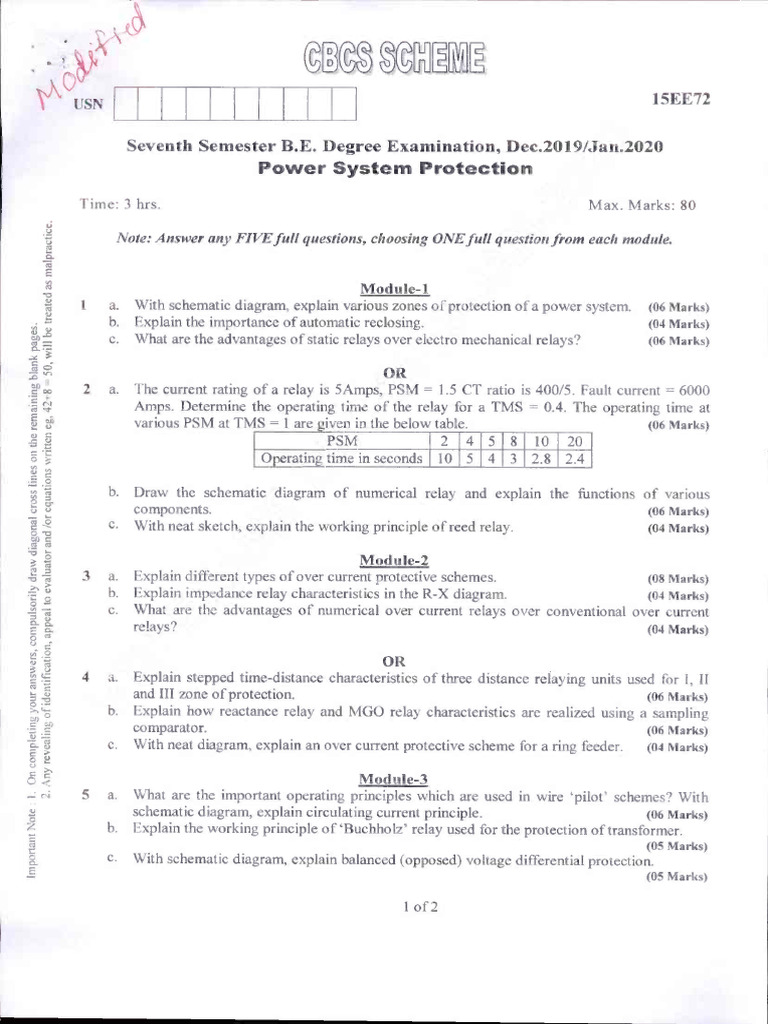VTU Exam Question Paper With Solution of 15EE72 Power System Protection ...
