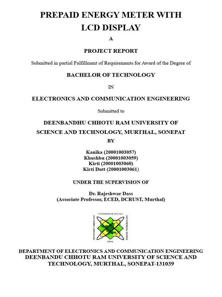 Prepaid Energy Meter Project Report | PDF | Electrical Engineering ...