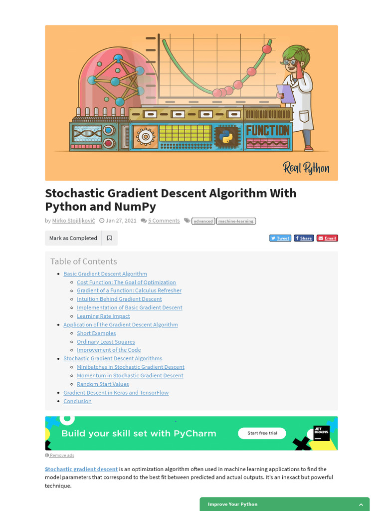 Stochastic Gradient Descent Algorithm With Python and NumPy - Real | PDF | Mathematical ...
