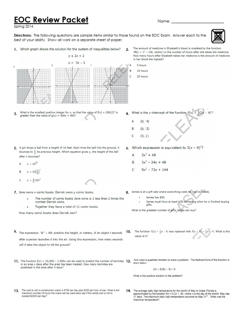 EOC Exam Review Questions 2014 | PDF | Art | Science & Mathematics