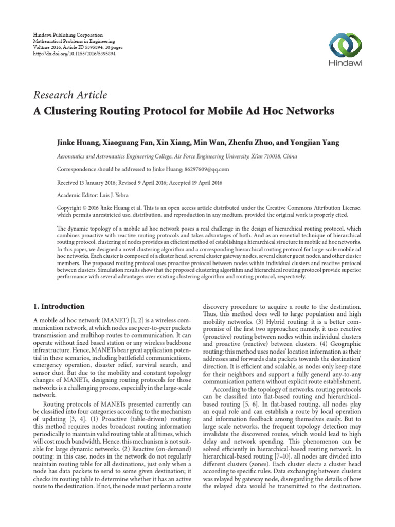 A Clustering Routing Protocol For Mobile Ad Hoc Networks | PDF | Routing | Wireless Ad Hoc Network