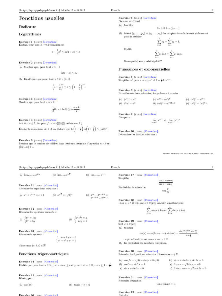 Fonctions Usuelles | PDF | Analyse mathématique | Calcul