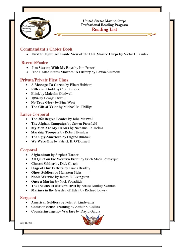 USMC Professional Reading Program List | PDF | Staff Sergeant | United ...