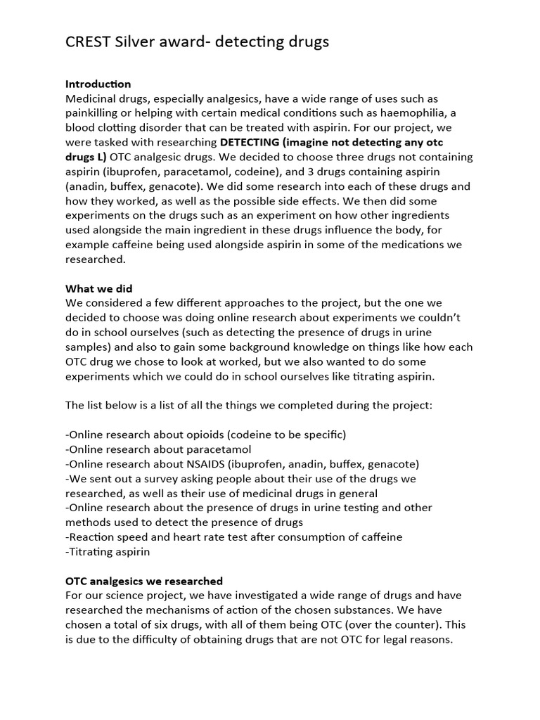 CREST Silver Award - Detecting Drugs | PDF | Opioid | Nonsteroidal Anti ...