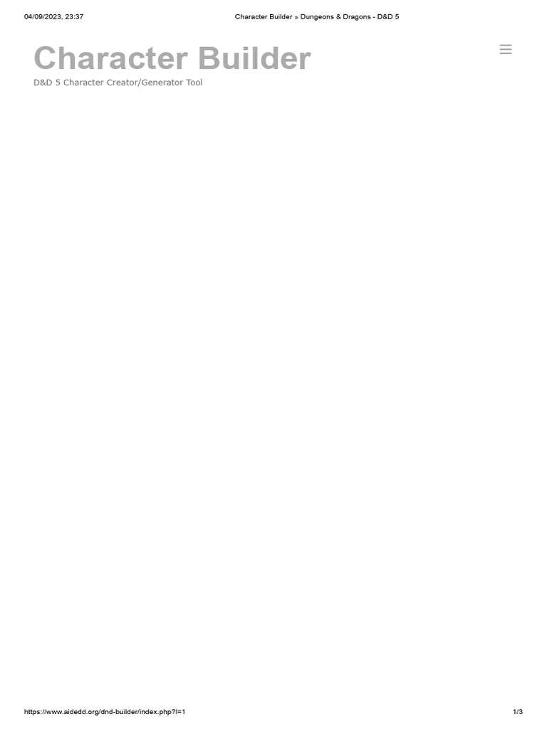 Character Builder Dungeons Dragons D D 5 Pdf