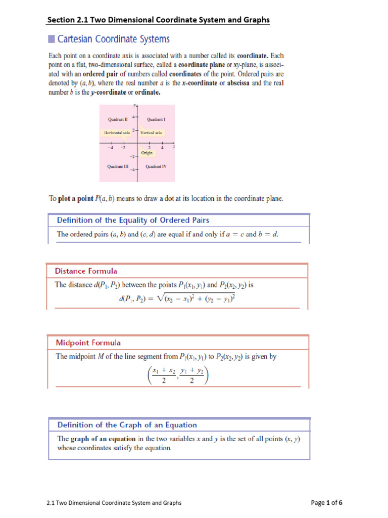 2.1 Two Dimensional Coordinate System and Graphs | PDF | Cartesian ... 2.1 Two Dimensional Coordinate System and Graphs | PDF | Cartesian ...