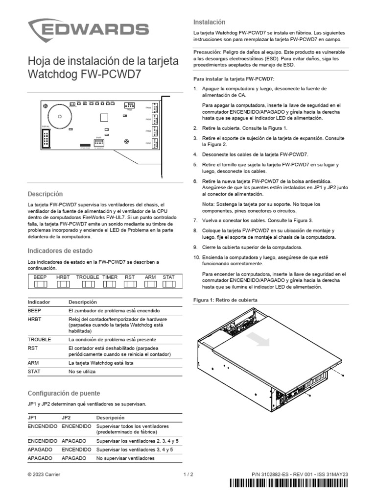 3102882-ES R001 FW-PCWD7 Watchdog Card Installation Sheet | PDF