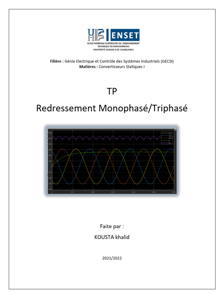 TP Redressement KOUSTA KHALID-1 | PDF | Redresseur | Puissance (physique)