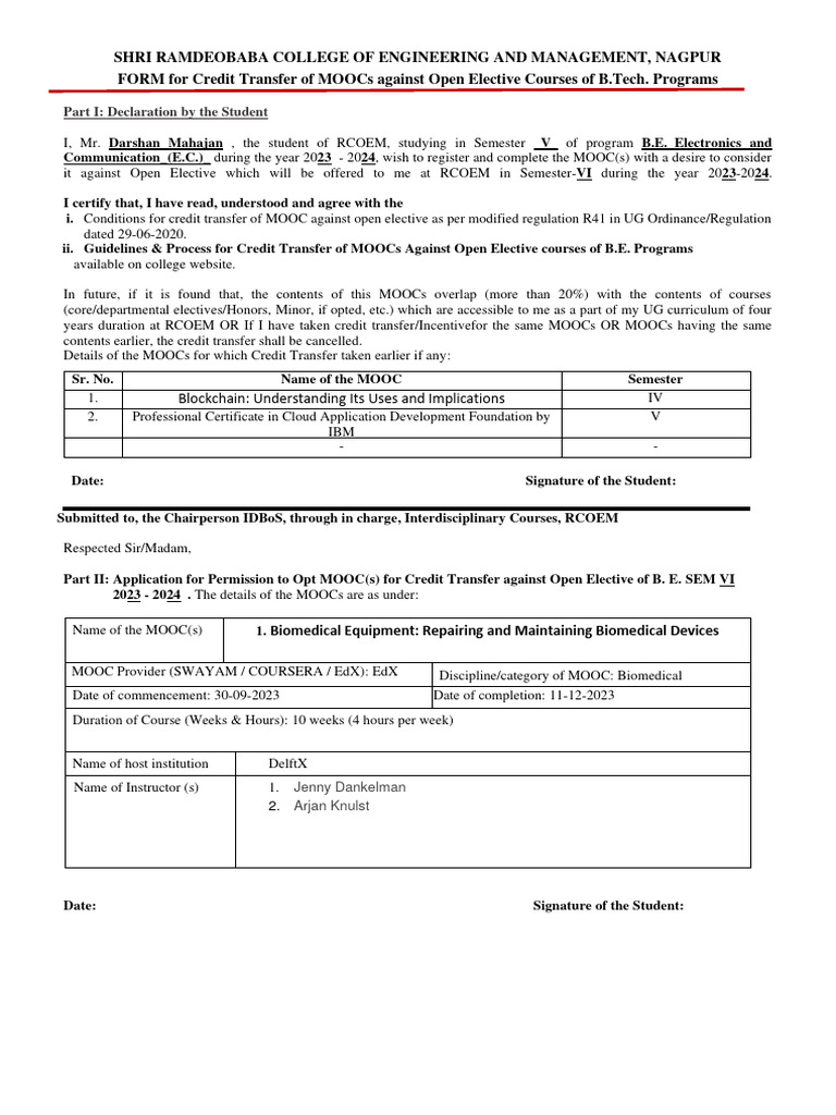 Mooc Sem 6 Form | Download Free PDF | Massive Open Online Course