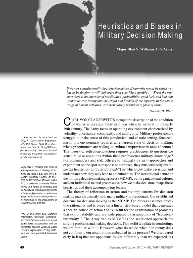 Williams, Heuristics and Biases in Military Decision Making (2010) p40 ...