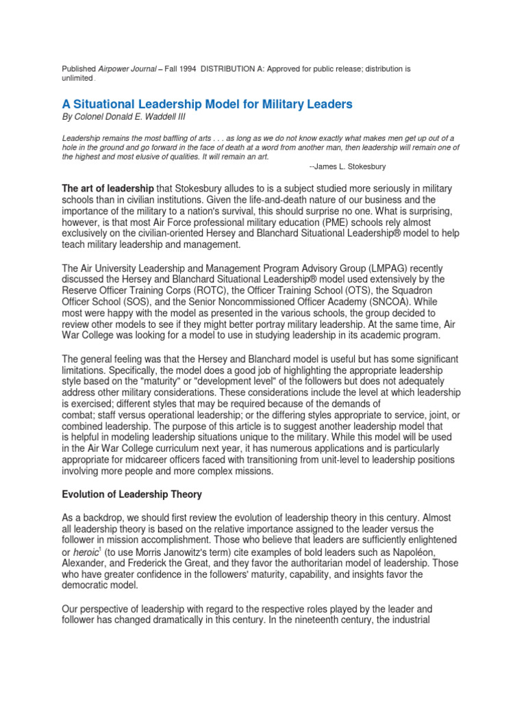 Waddell, A Situational Leadership Model For Military Leaders (1994) p29 ...