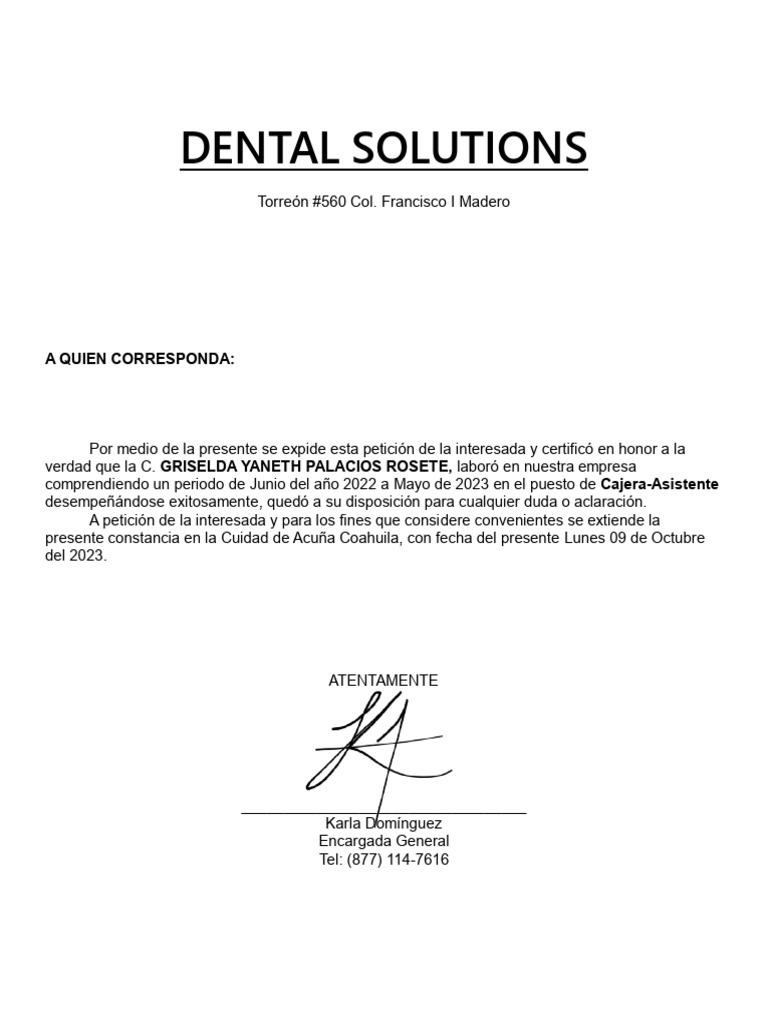 Constancia Laboral de Griselda Palacios | PDF