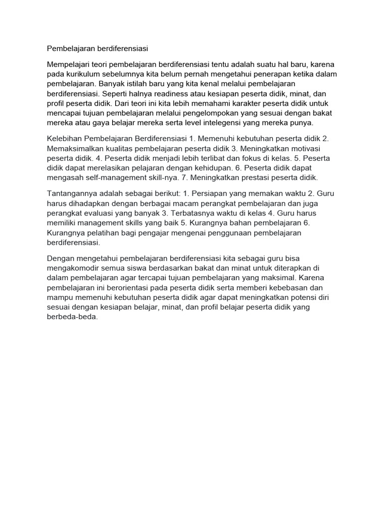 Pembelajaran Berdiferensiasi Koneksi Antar Materi Topik 1 | PDF | Karier & Perkembangan ...