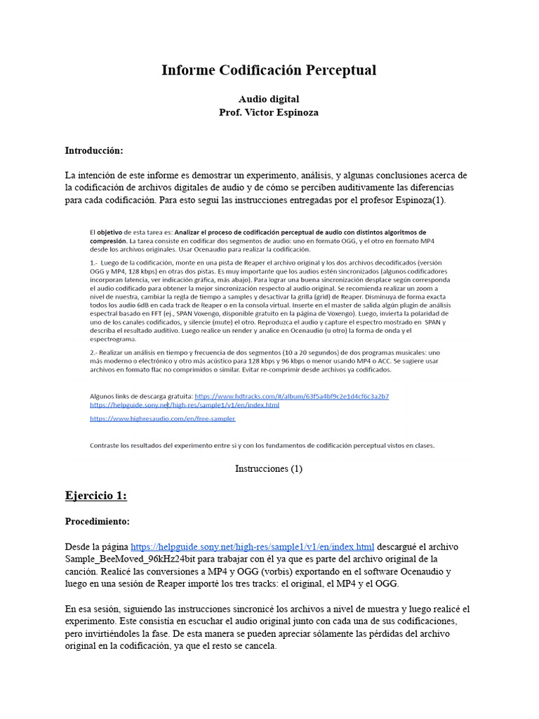 Informe Codificación Perceptual | PDF | Compresión de datos
