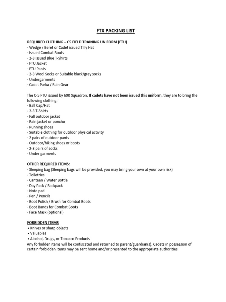 FTX Packing List | PDF