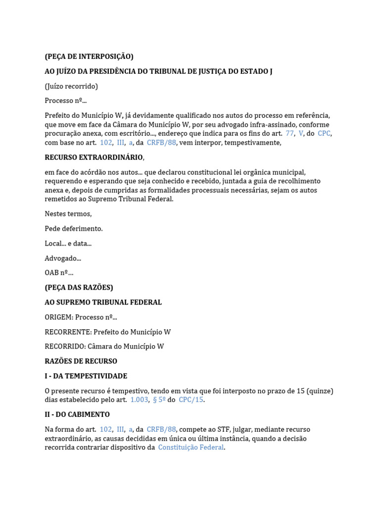 Modelo X Exame de Ordem Unificado 2 Fase Oab Constitucional Recurso ...