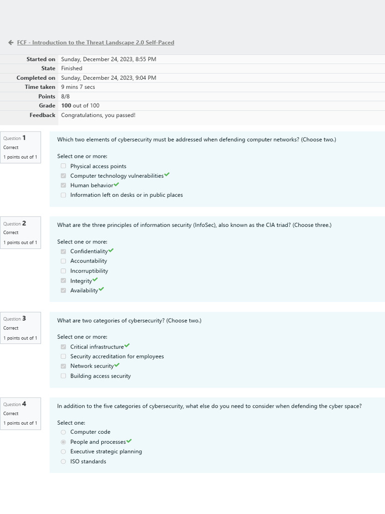 Quiz Introduction To Cybersecurity Attempt Review Pdf Security Computer Security