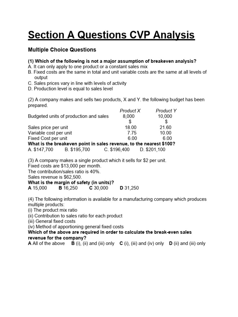 Section A Questions CVP Analysis | PDF | Financial Economics | Economies
