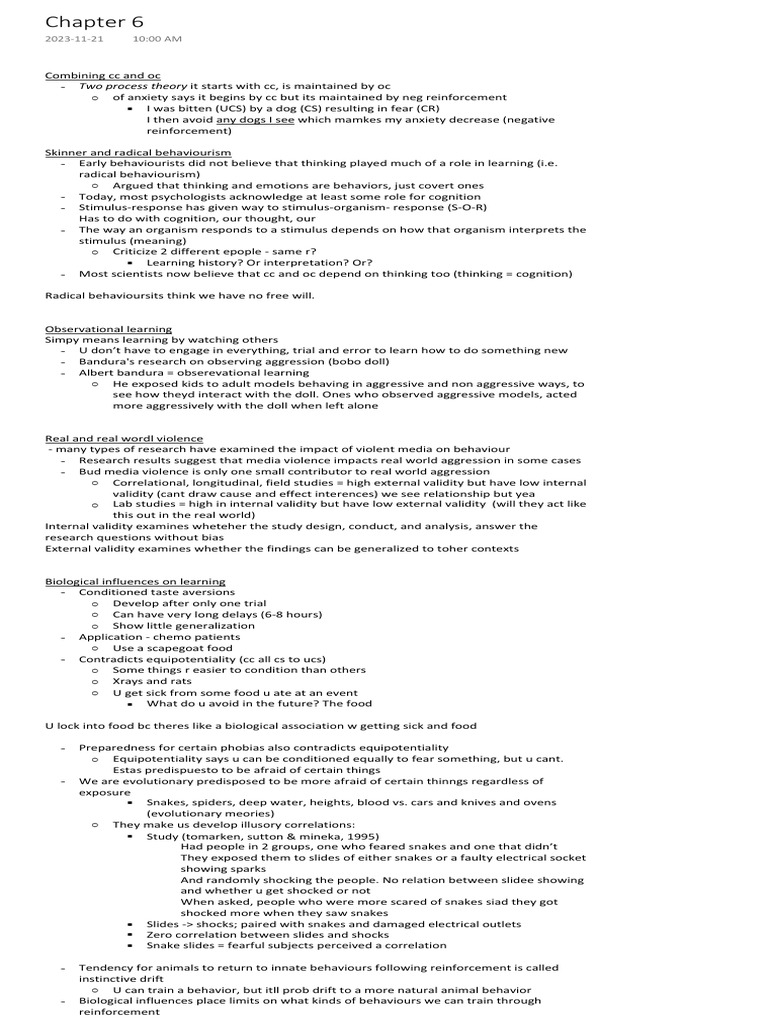 Chapter 6 Psych | PDF | Behaviorism | Learning